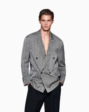 Giorgio Armani Printed Double-breasted Jacket - Black