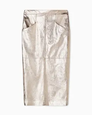 Giorgio Armani Laminated Leather Pencil Skirt - Beige