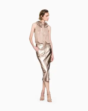 Giorgio Armani Laminated Leather Pencil Skirt - Beige