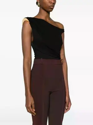 Elisabetta Franchi One-shoulder Draped Bodysuit With Golden Metal Accent - Black