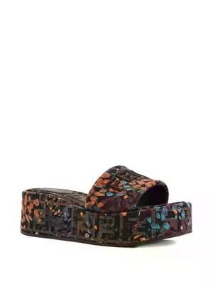Fendi Embroidery-logo Platform Sandals - Brown