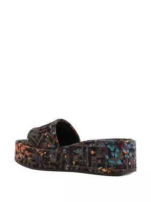 Fendi Embroidery-logo Platform Sandals - Brown