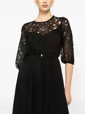 NISSA Round-neck Pleated Midi Dress