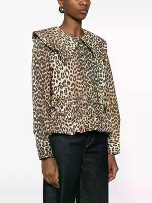 GANNI Leopard-print Ruffled Shirt