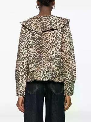 GANNI Leopard-print Ruffled Shirt