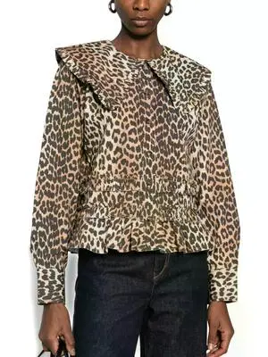 GANNI Leopard-print Ruffled Shirt