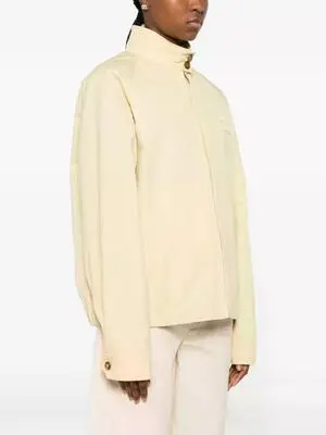 Miu Miu Logo-embroidered Stand Collar Zip-up Jacket - Yellow