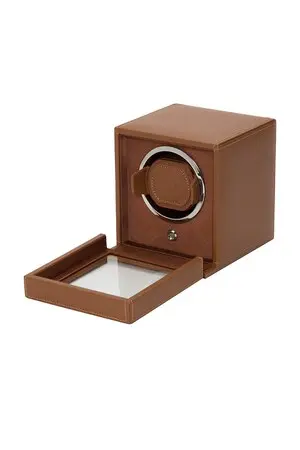Wolf Cub Single Watch Winder With Cover - Cognac