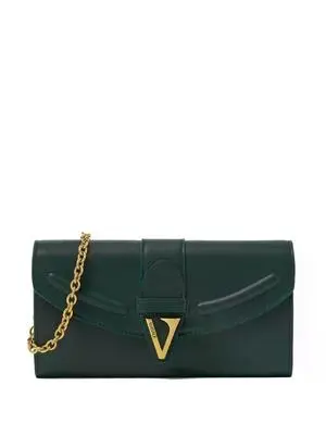 Versace V Leather Wallet On Chain - Green