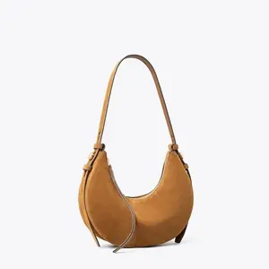 Tory Burch Romy Suede Half Moon Bag - Caramel