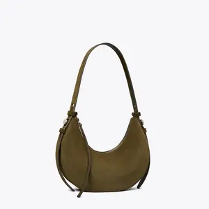 Tory Burch Romy Suede Half Moon Bag - Dark Olive