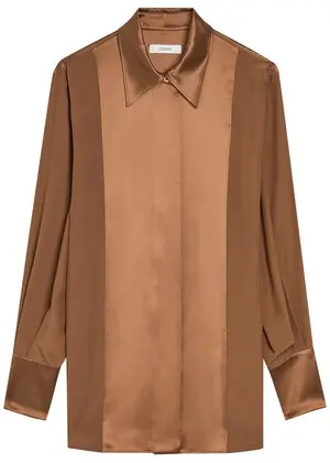 JOSEPH Paneled Silk Blouse - Rust