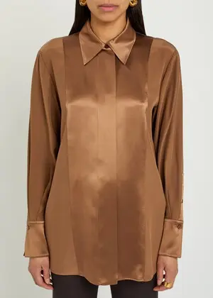 JOSEPH Paneled Silk Blouse - Rust
