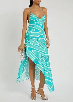 Emilio Pucci Printed Silk-twill Midi Dress - Turquoise