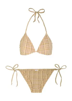 Lisa Marie Fernandez Retro Striped Seersucker Bikini - Beige