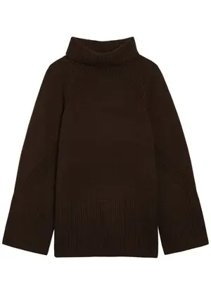 JOSEPH Lotus Roll-neck Cashmere Jumper - Brown