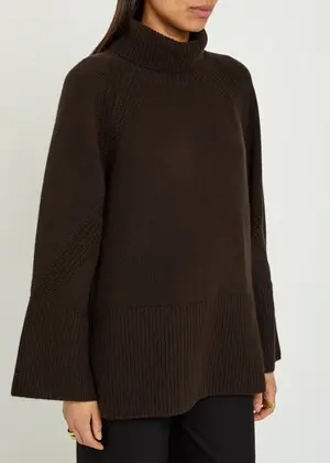 JOSEPH Lotus Roll-neck Cashmere Jumper - Brown