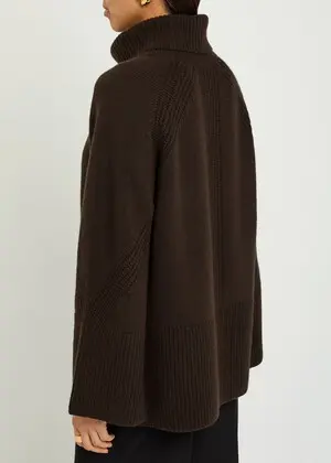 JOSEPH Lotus Roll-neck Cashmere Jumper - Brown