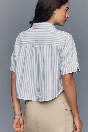 Maeve Cropped Buttondown Top - Classic Blue Stripe