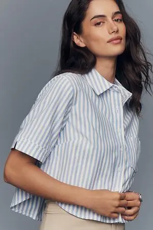 Maeve Cropped Buttondown Top - Classic Blue Stripe