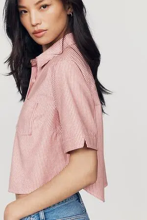 Maeve Merritt Cropped Button-down Shirt - Pink Pattern