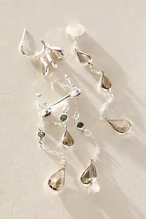 Free People Waterfall Ear Cuff Set - Silver/onyx