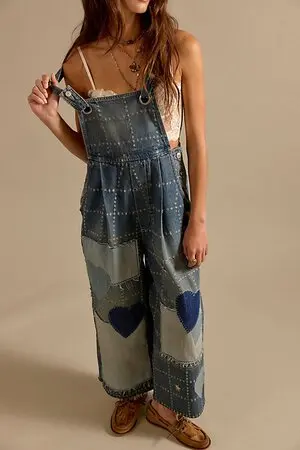 Free People We The Free Rambler Novelty Overalls - Follow Your Heart