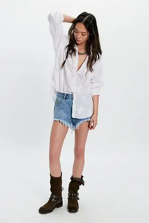 LLEA BLUE Embroidered Linen Button-down Shirt - Ivory