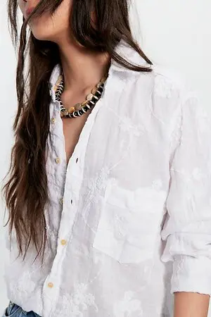 LLEA BLUE Embroidered Linen Button-down Shirt - Ivory