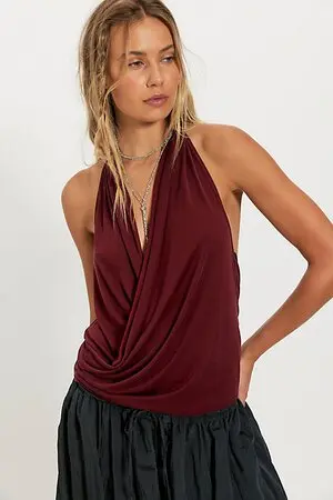 Free People Cupro Cowl Neck Halter Top - Wine