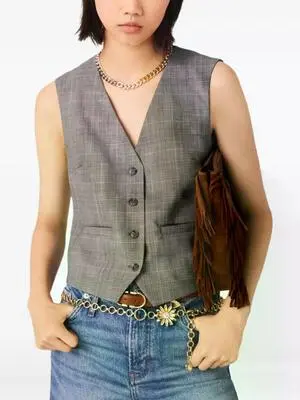 Maje Checked Buttoned Waistcoat - Grey