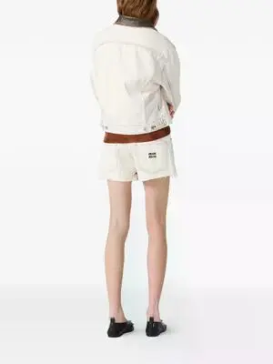 Miu Miu Denim Blouson Jacket With Antiqued Leather Logo - Neutrals