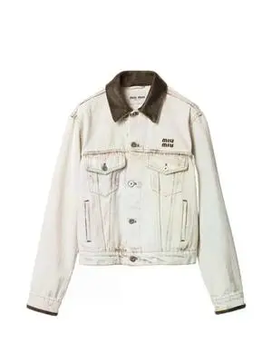 Miu Miu Leather-collar Denim Jacket - White