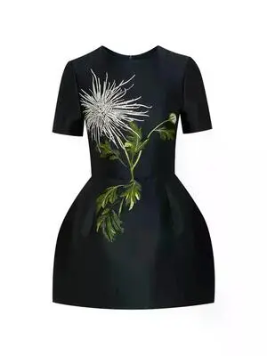 Oscar De La Renta Floral-appliqué A-line Dress - Black