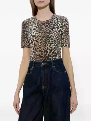 GANNI Leopard-print T-shirt - Neutrals