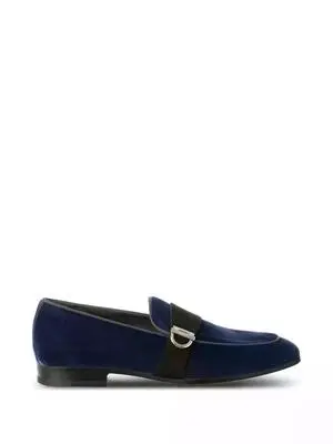 FERRAGAMO Gancini-detail Velvet Loafers - Blue