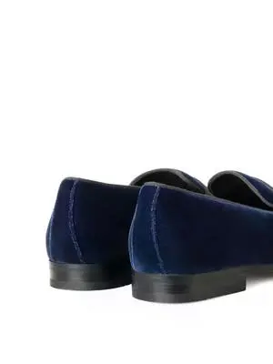 FERRAGAMO Gancini-detail Velvet Loafers - Blue