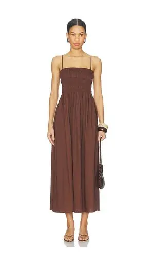 PISTOLA Bianca Shirred Bodice Dress - Chocolate