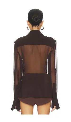 SANS FAFF X Revolve Panelled Silk Blouse - Chocolate