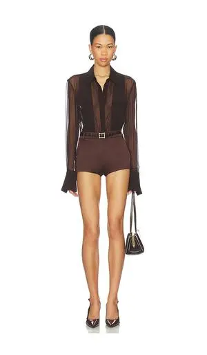 SANS FAFF X Revolve Panelled Silk Blouse - Chocolate