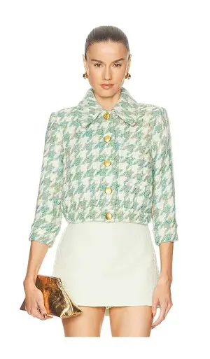 L'Agence Jia Cropped Houndstooth Tweed Jacket