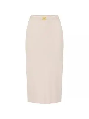 Elisabetta Franchi Knit Midi Skirt With Shiny Viscose Bands - Neutrals