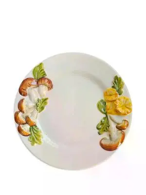 LES-OTTOMANS Mushroom Hand-painted Ceramic Flat Plate - White