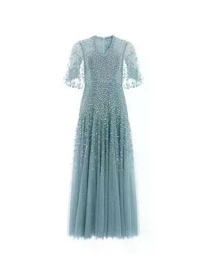 NEEDLE & THREAD Sequin Cape Ankle Gown - Blue