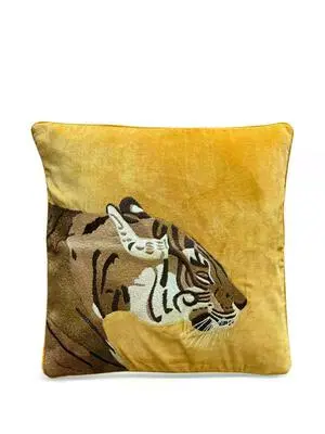 LES-OTTOMANS Tiger-embroidered Cushion - Yellow