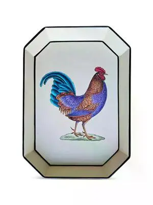LES-OTTOMANS Hand-painted Rooster-print Tray - Neutrals