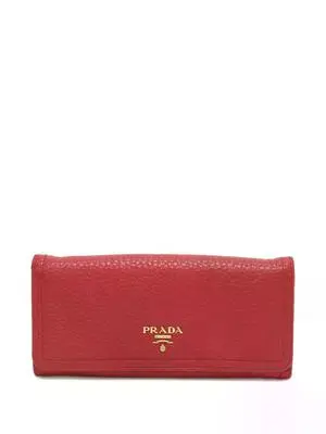Prada Leather Logo Wallet - Red