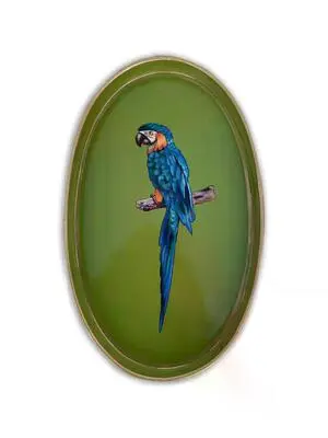 LES-OTTOMANS Hand-painted Parrot-print Tray - Green