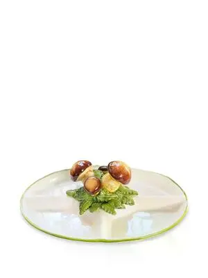 LES-OTTOMANS Mushroom Hand-painted Ceramic Starter Trays - Neutrals
