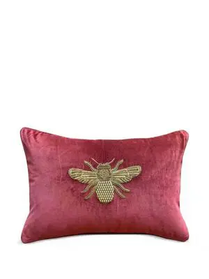 LES-OTTOMANS Bee-embroidered Cushion - Red